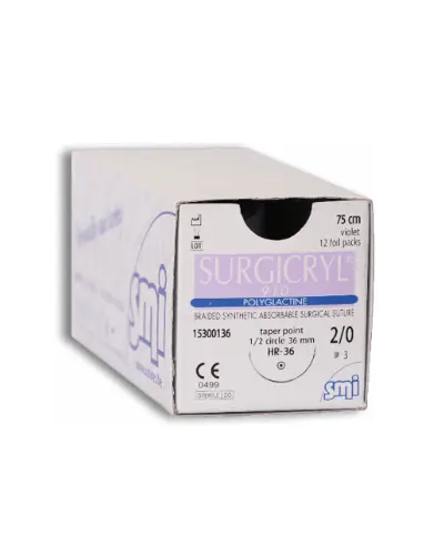 Fil de suture PGLA 2, 75cm coupe inversée 1/2 cercle 36mm, boite de 12