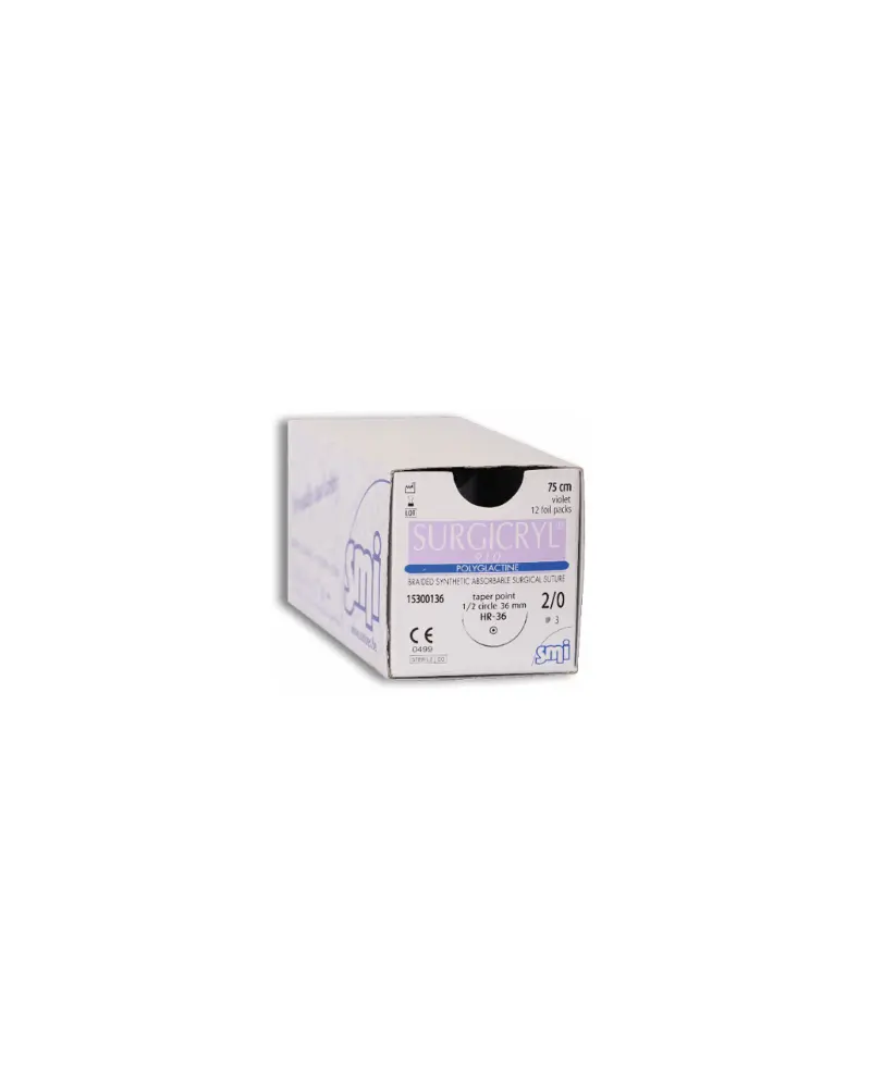 Fil de suture PGLA 2, 75cm coupe inversée 1/2 cercle 36mm, boite de 12