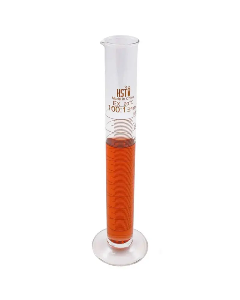Cylindre de mesure graduée avec bec, base ronde en verre 100 ml