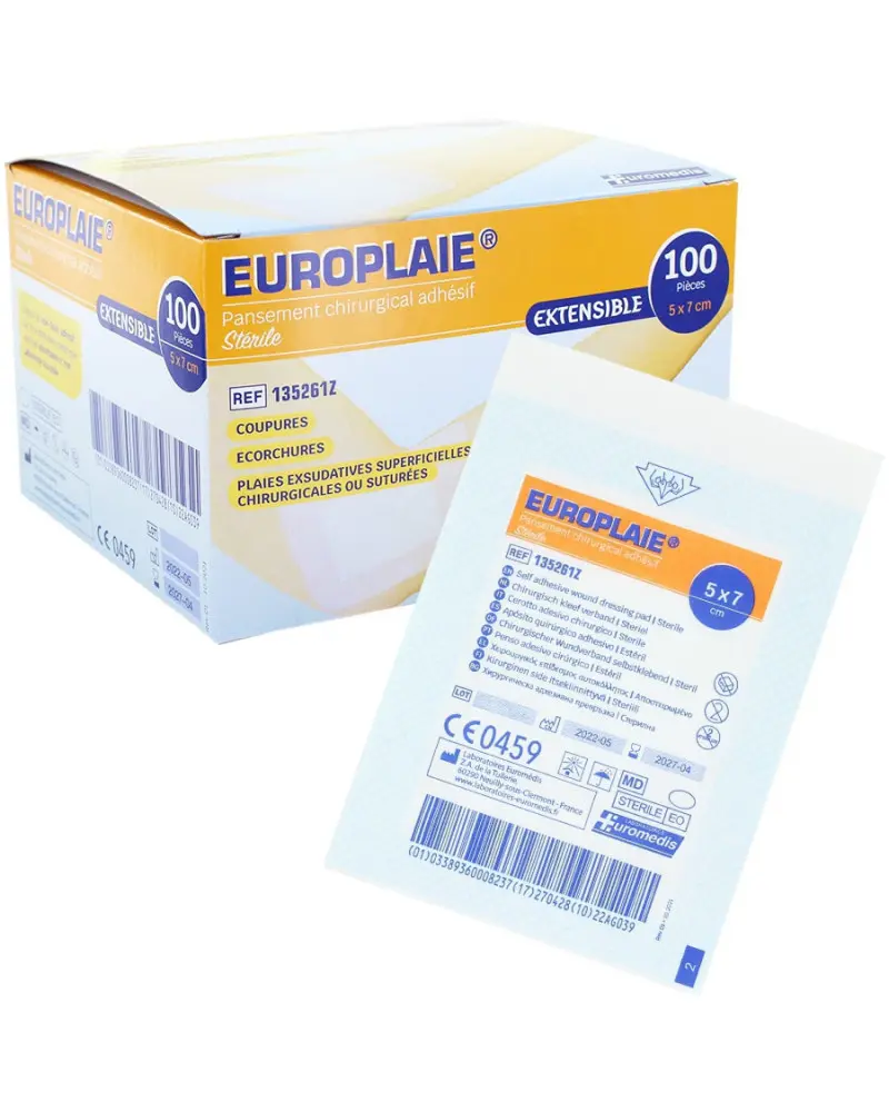 Pansement stérile avec compresse LPPR Europlaie -5 cm x 7,2 cm