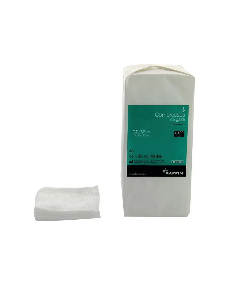 Compresse de gaze hydrophile en coton purifié, 50 x 75 mm